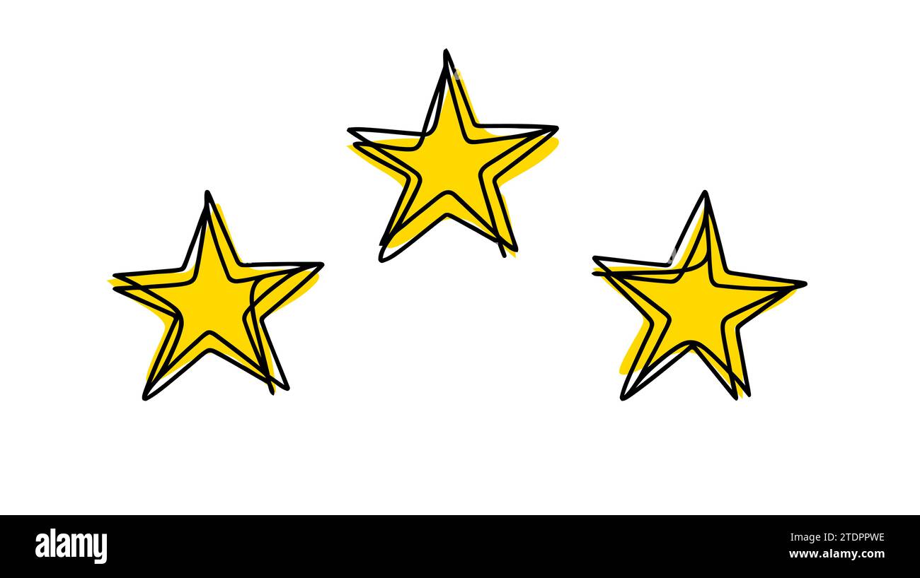 Hand draw doodle of three stars illustration in continuous line arts ...