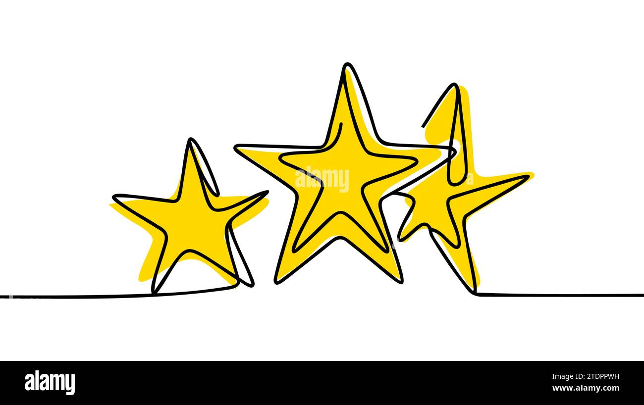 Hand draw doodle of three stars illustration in continuous line arts ...