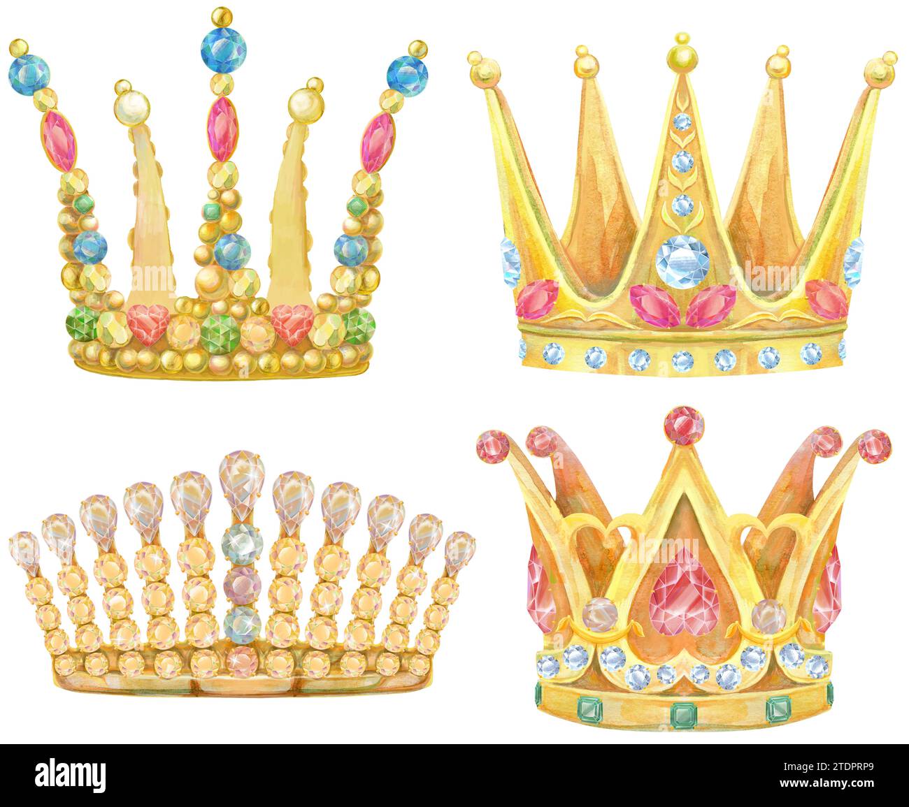 Set of watercolor gold crowns with intertwining decorative elements ...