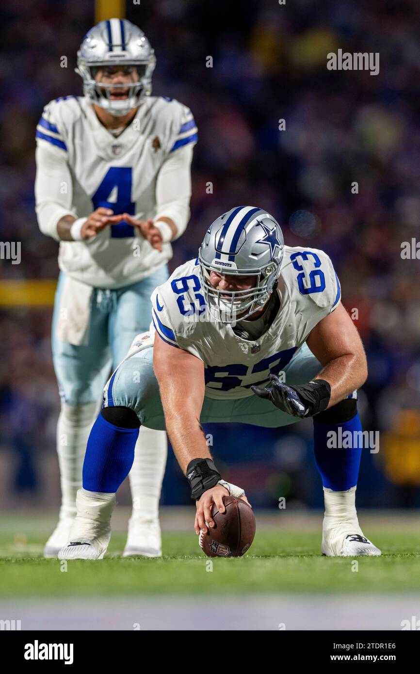 Dallas Cowboys center Tyler Biadasz (63) lines up against the Buffalo ...