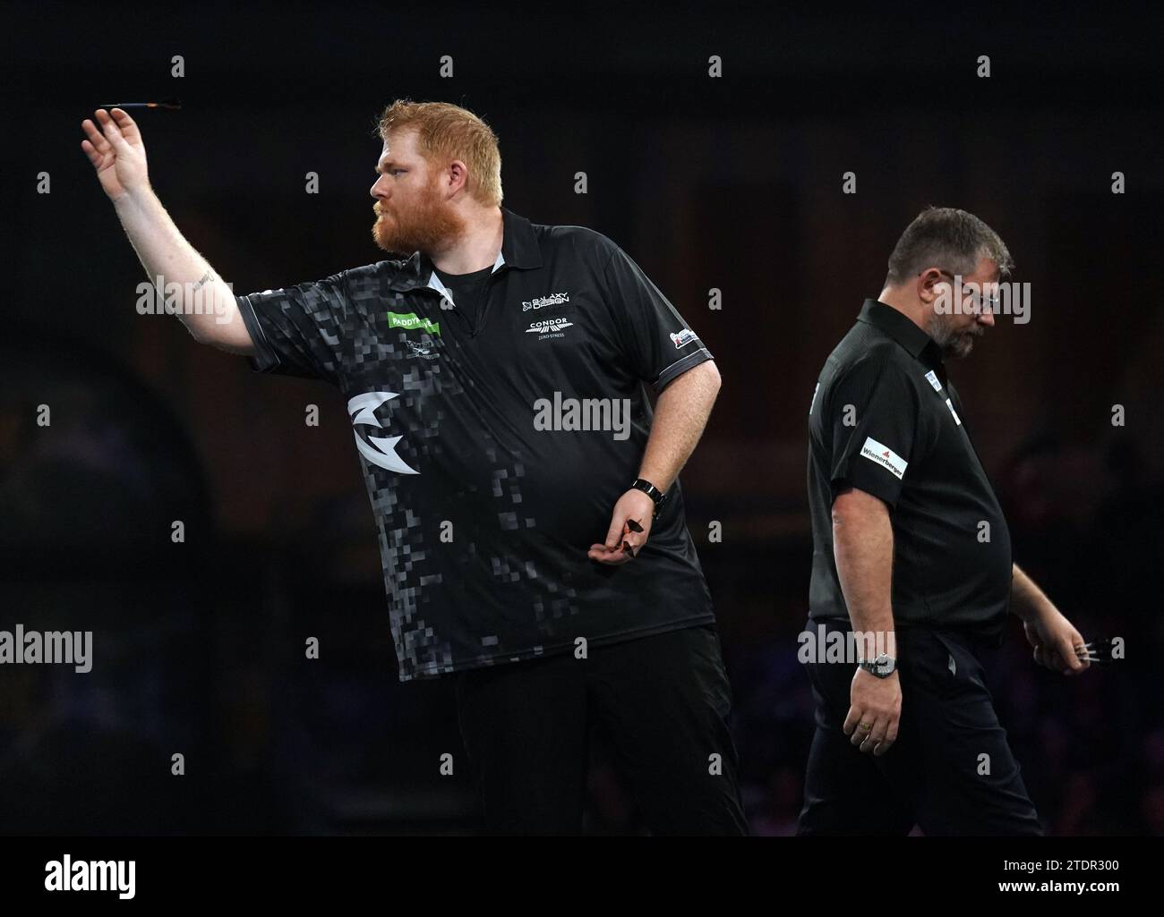 Matt Campbell (left) in action against James Wade (right) on day five ...