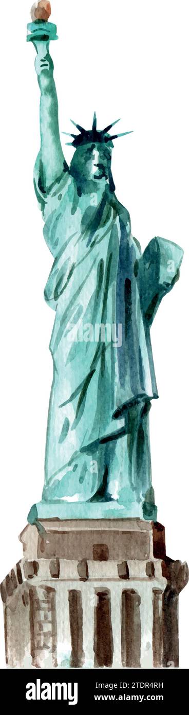 Watercolor style flat drawing of the STATUE OF LIBERTY, NEW YORK CITY ...