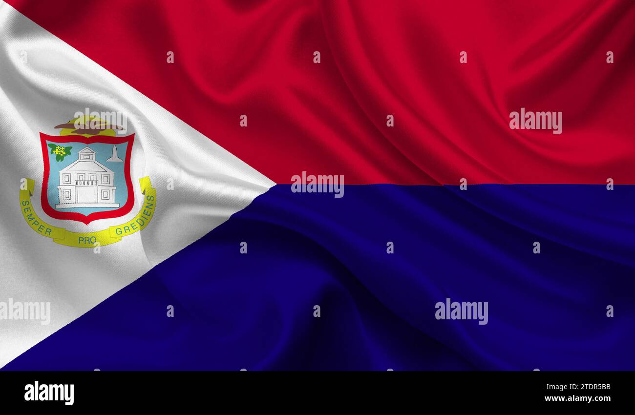 High detailed flag of Saint Martin. National Saint Martin flag. 3D illustration Stock Photo - Alamy