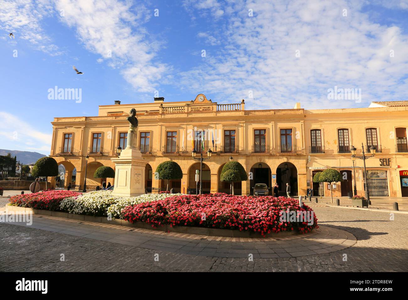 Ronda, Malaga, Spain- October 21, 2023: The main square in Ronda city ...