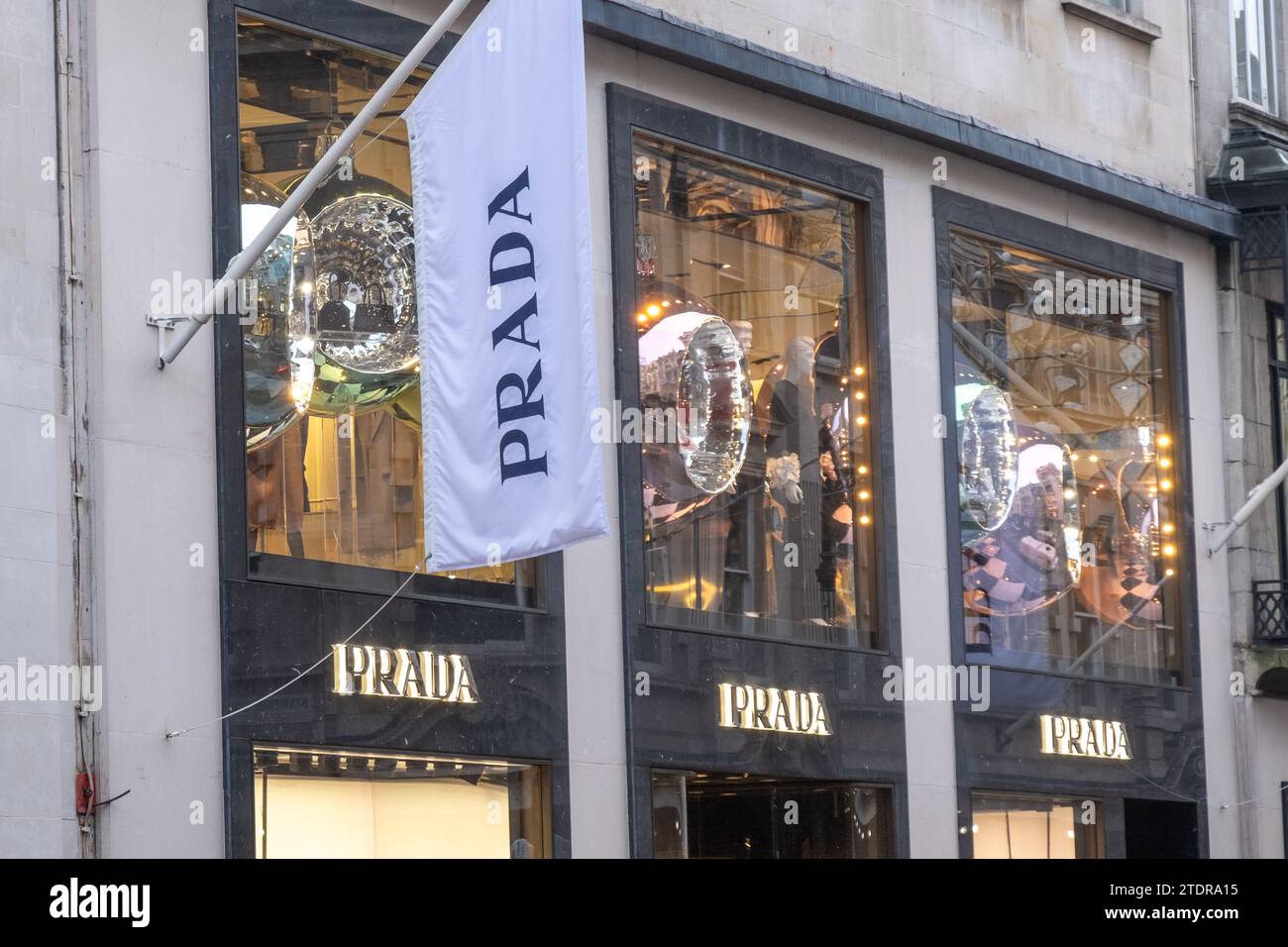 LONDON- DECEMBER 14, 2023: Prada store on Bond Street, Italian luxury ...