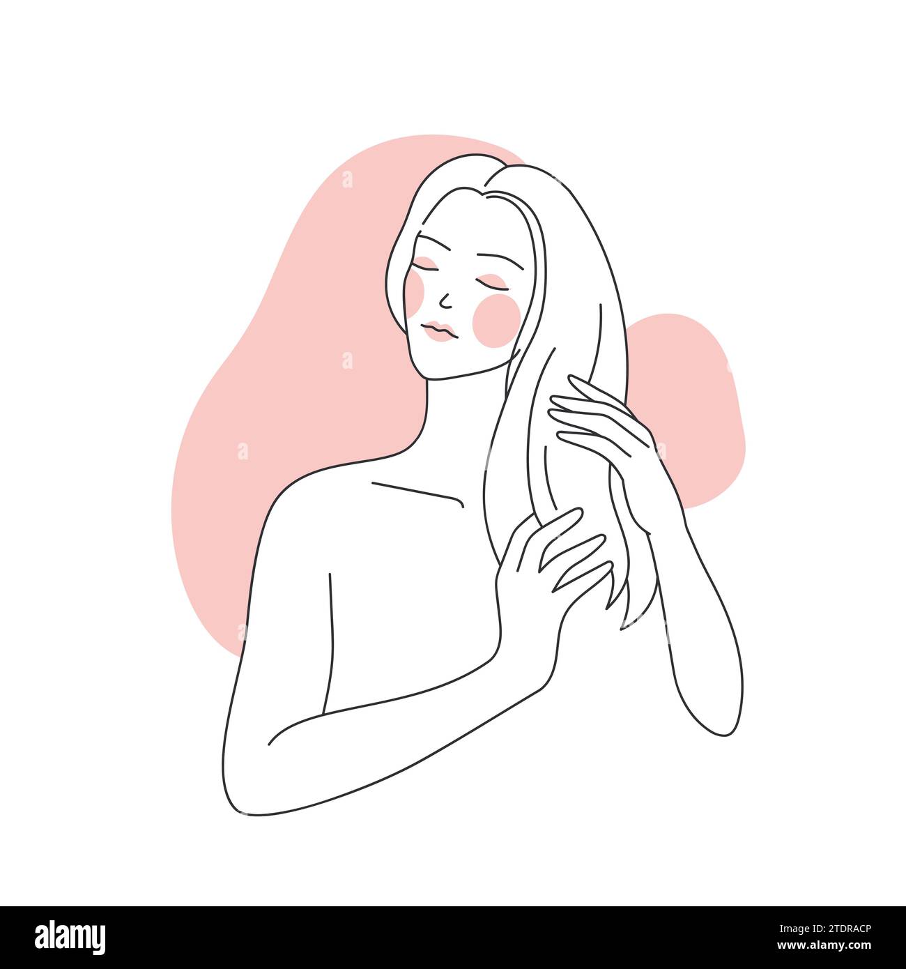 Beauty hair care routine. Applying mask and treatment serum line vector ...