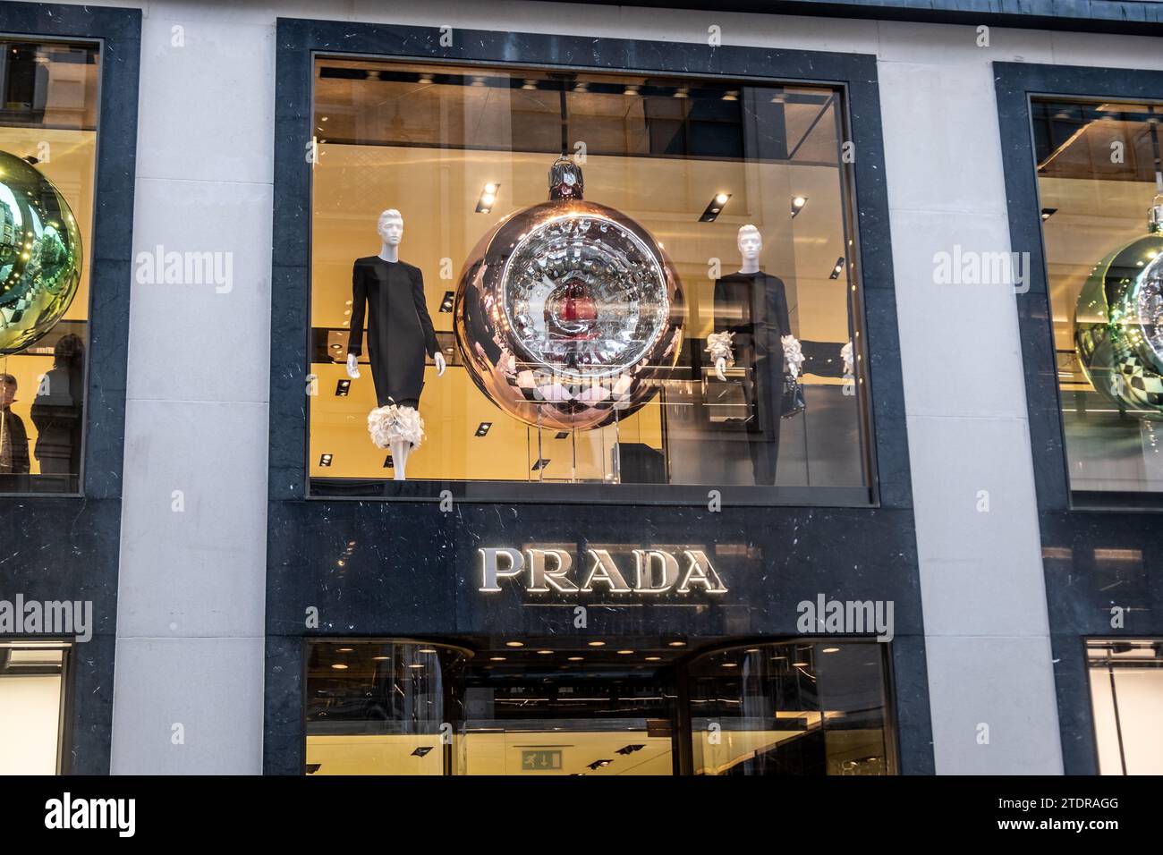 LONDON- DECEMBER 14, 2023: Prada store on Bond Street, Italian luxury ...