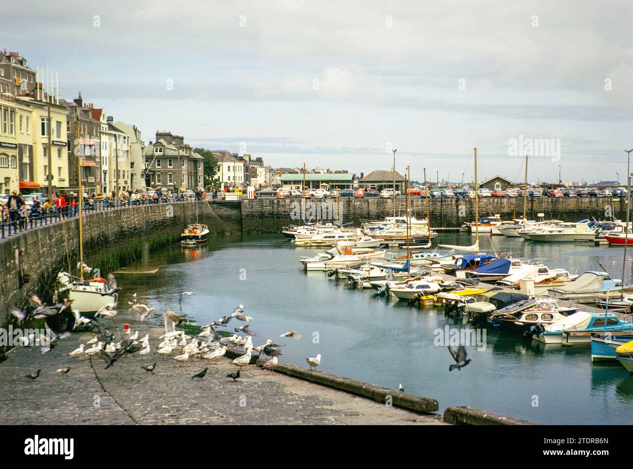 Boats at moorings in harbour, St Peter Port, Guernsey, Channel Islands ...