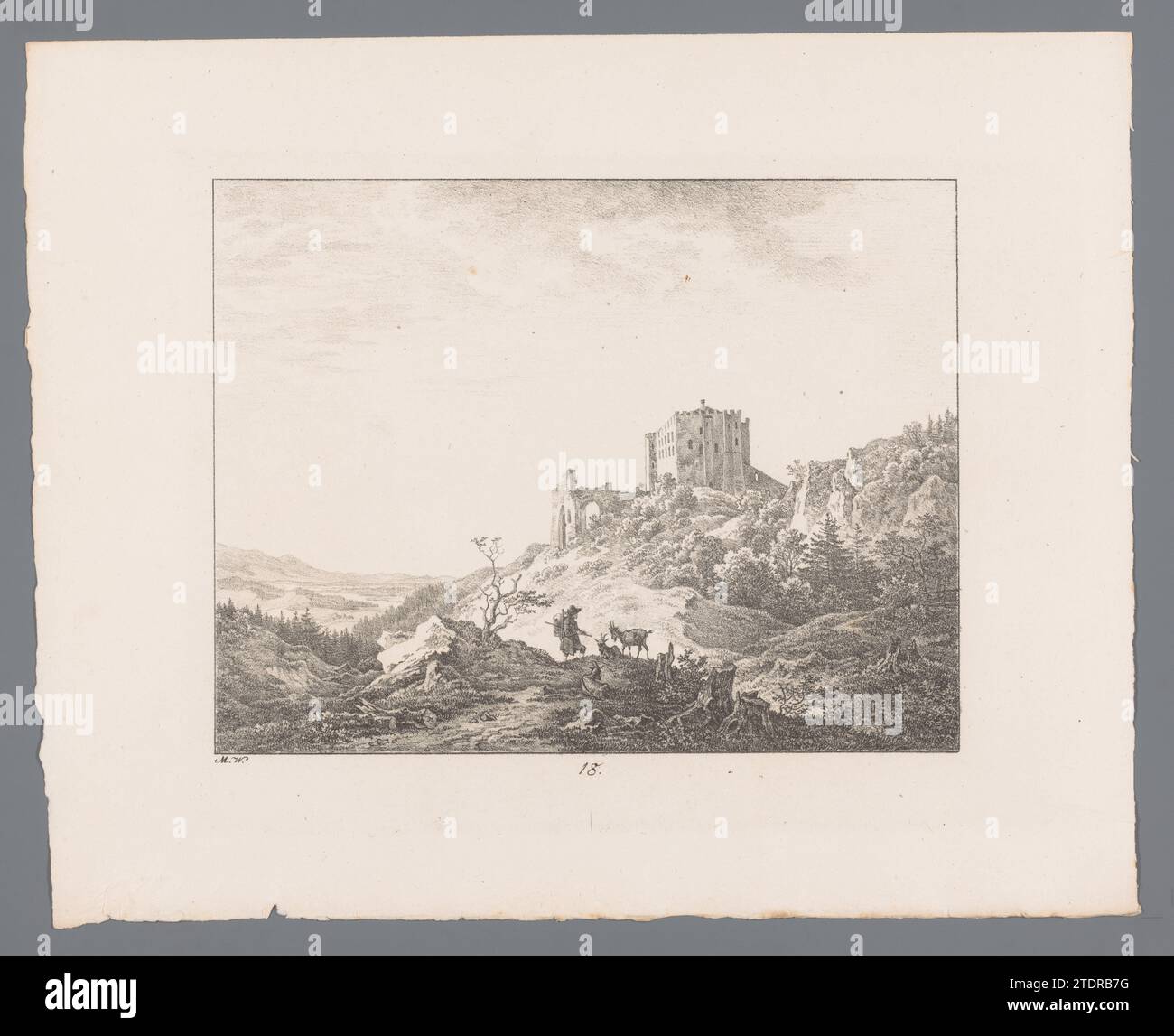 View of a ruin and a shepherd, Max Josef Wagenbauer, 1823 paper paper ...