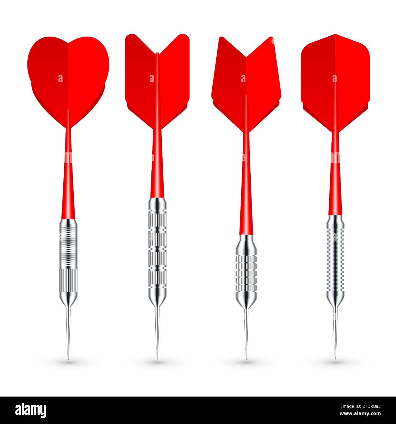 Red dart arrows with metal tip and shadow. Dart throwing sport game ...