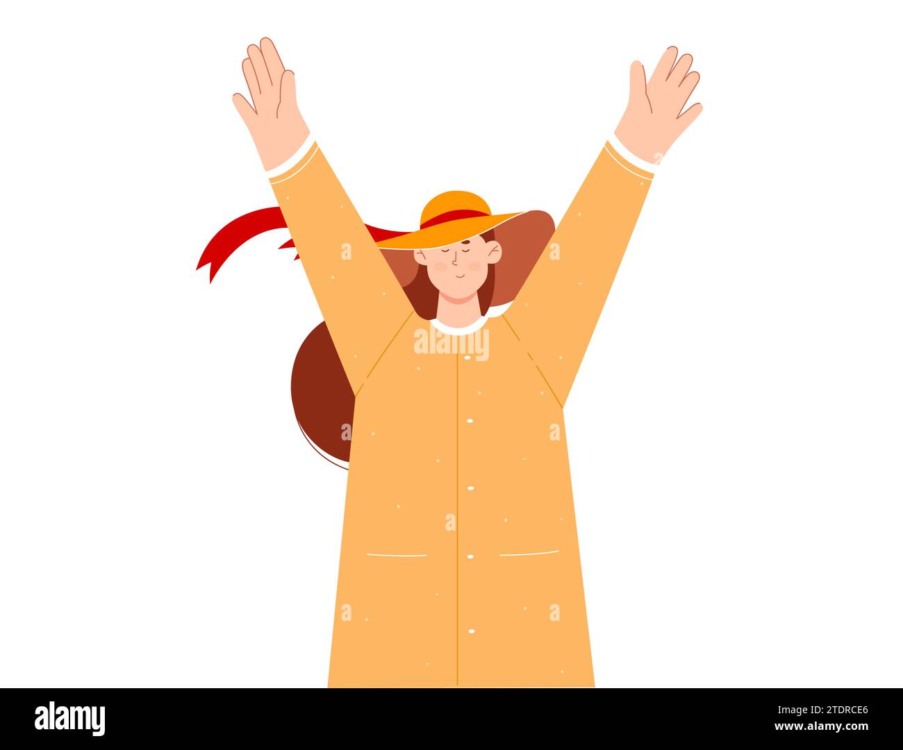 Happy girl with hands up. Excited girl with raised hands up, lady with ...