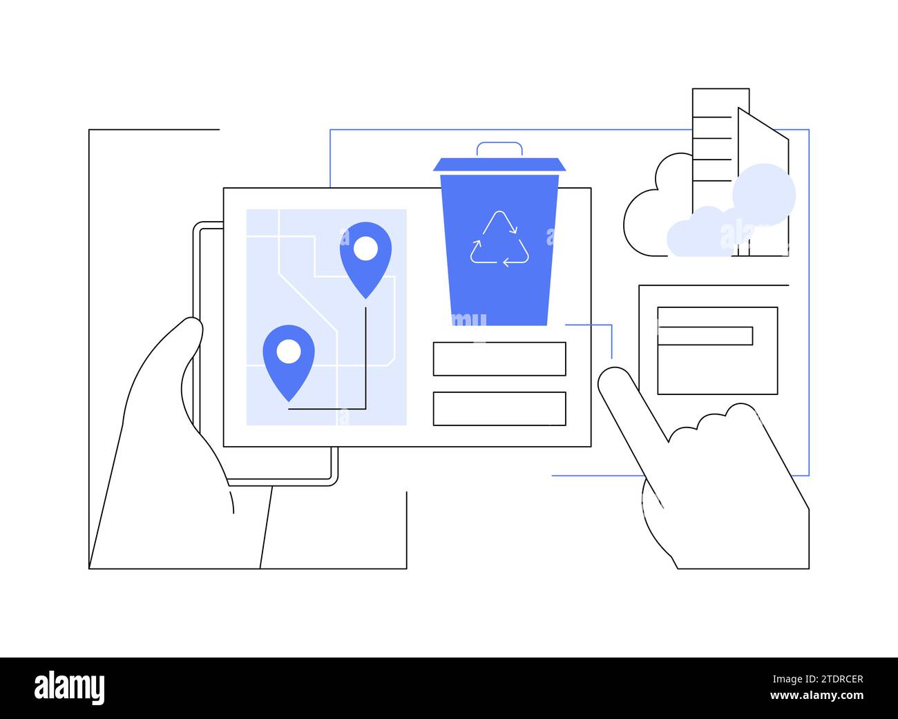 Waste app for citizens isolated cartoon vector illustrations Stock ...