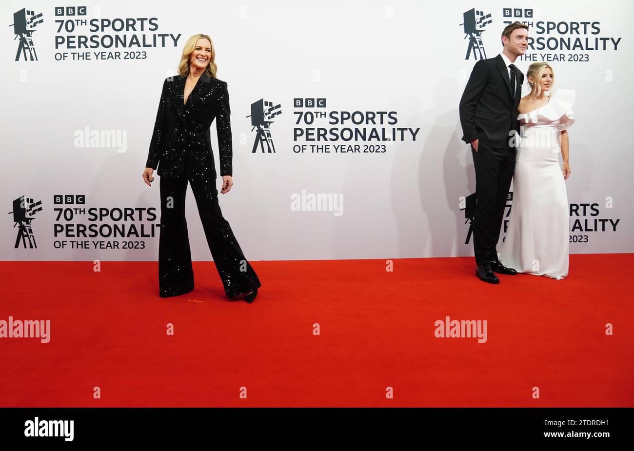 Gabby Logan (left), Stuart Broad (centre) and Mollie King arrive for ...