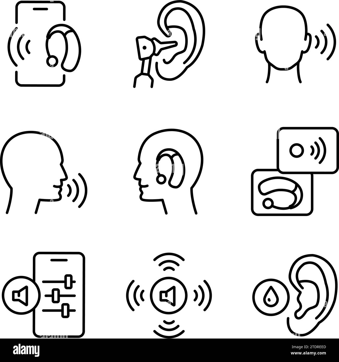 Hearing Aid Collection Icons Set. Hear Music Earphones And Dynamic ...
