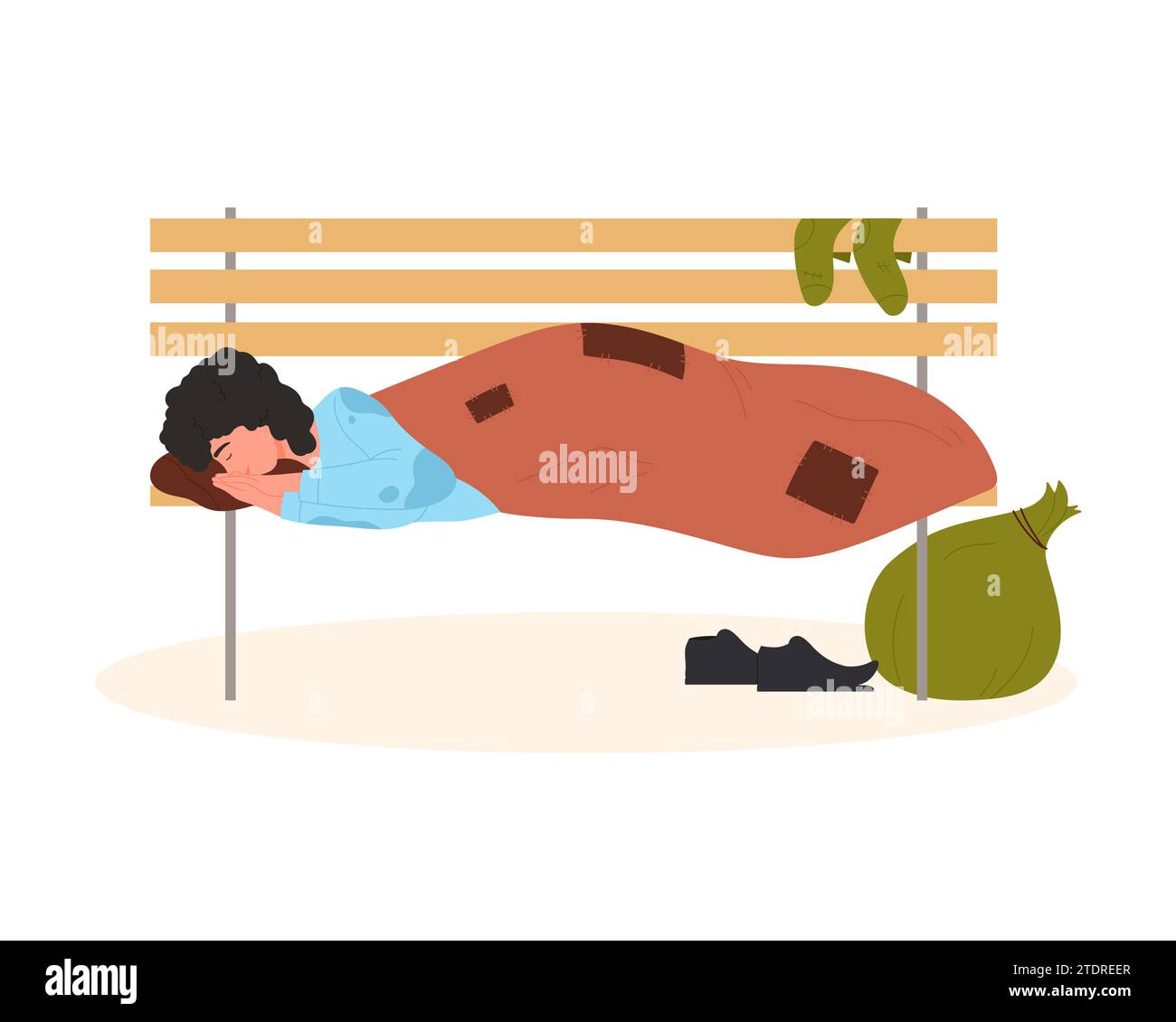 Homeless man sleeping on street bench. Unemployed poor people cartoon ...