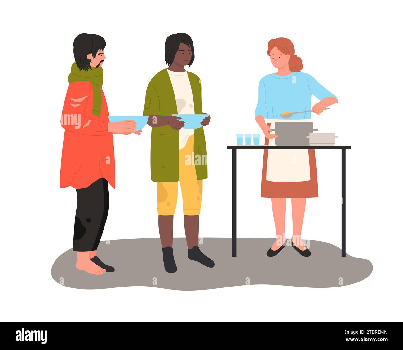 Feeding homeless people. Volunteers feed poor street people, charity ...