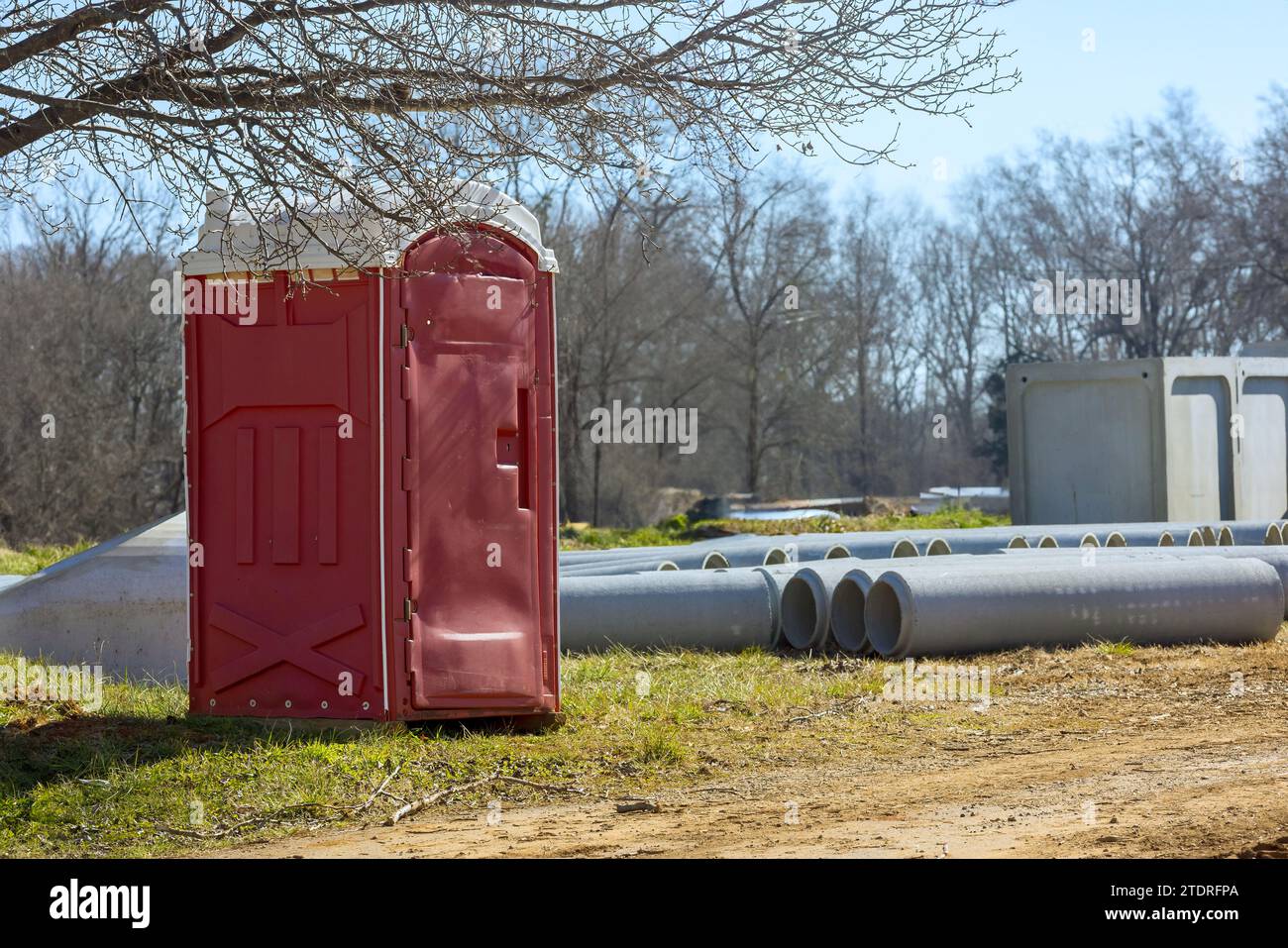 Mobile portable outdoor restroom toilet is at construction site Stock ...