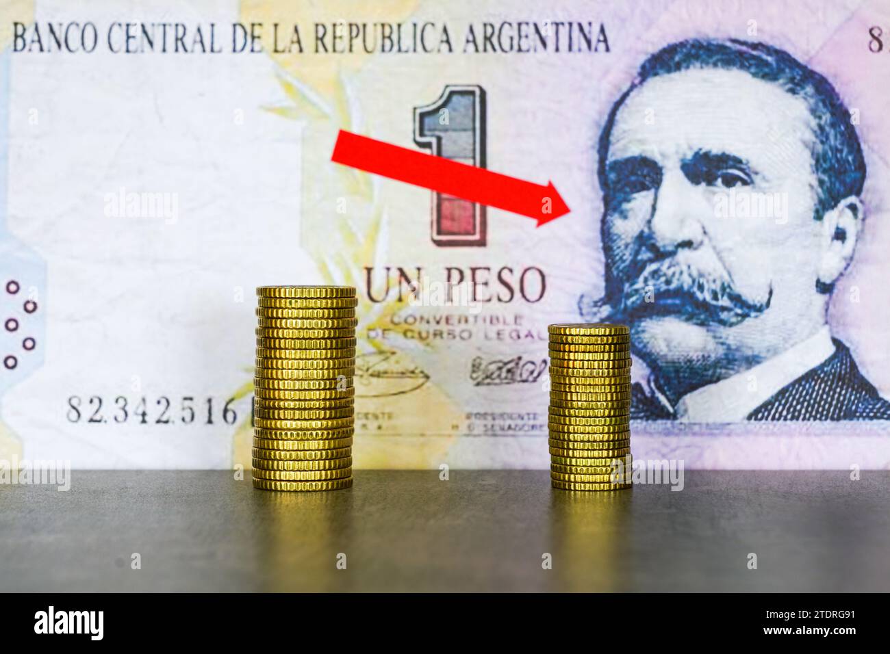 Concept of falling value of Argentine currency, symbol of rising ...
