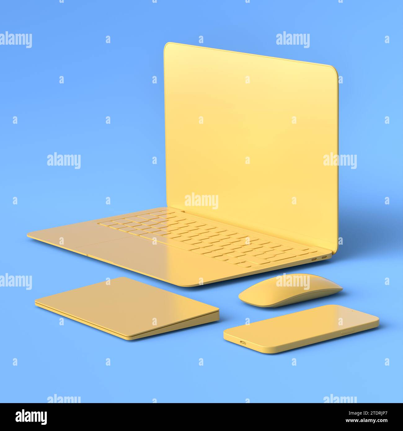 Realistic aluminum laptop with trackpad, mouse and phone isolated on ...