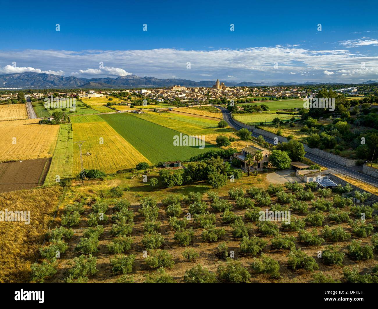 Aerial view of the fields and rural surroundings near the village of ...