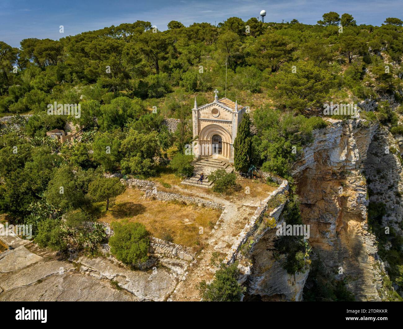 Aerial view of the hermitage of Sant Honorat, on the mountain of Puig ...