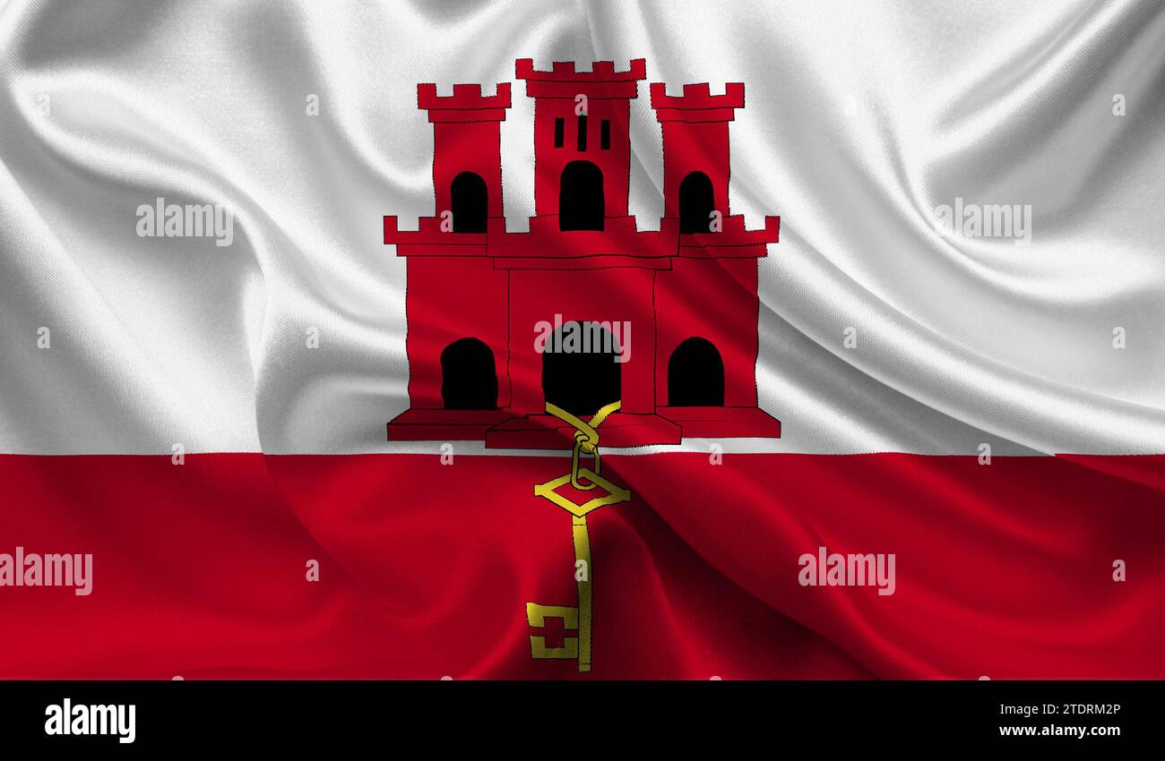 High detailed flag of Gibraltar. National Gibraltar flag. 3D ...