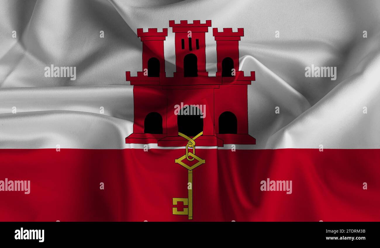 High detailed flag of Gibraltar. National Gibraltar flag. 3D ...