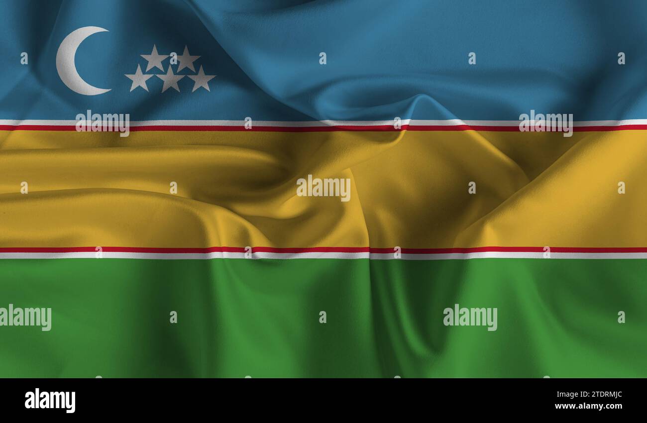 High detailed flag of Karakalpakstan. National Karakalpakstan flag. 3D ...