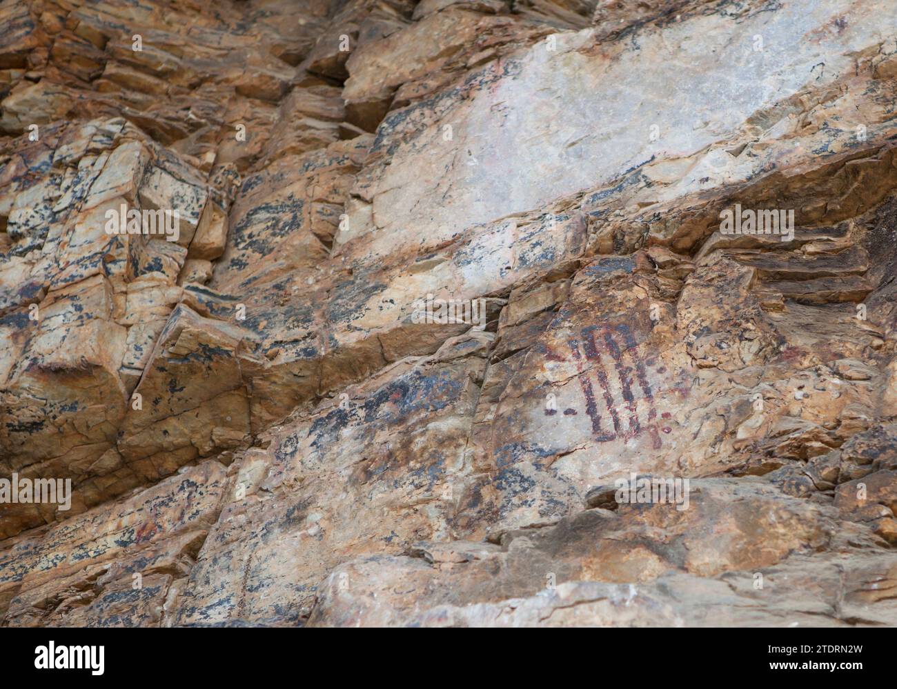 Cave paintings of Chiquita Rock shelter at Villuercas geopark. Canamero ...