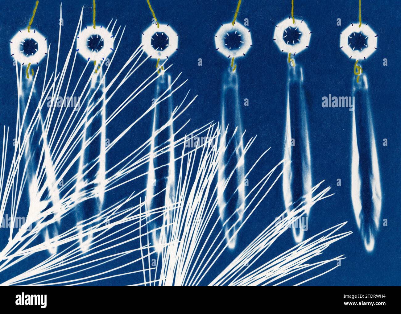 Cyanotype photogram of 6 chandelier prisms Stock Photo - Alamy