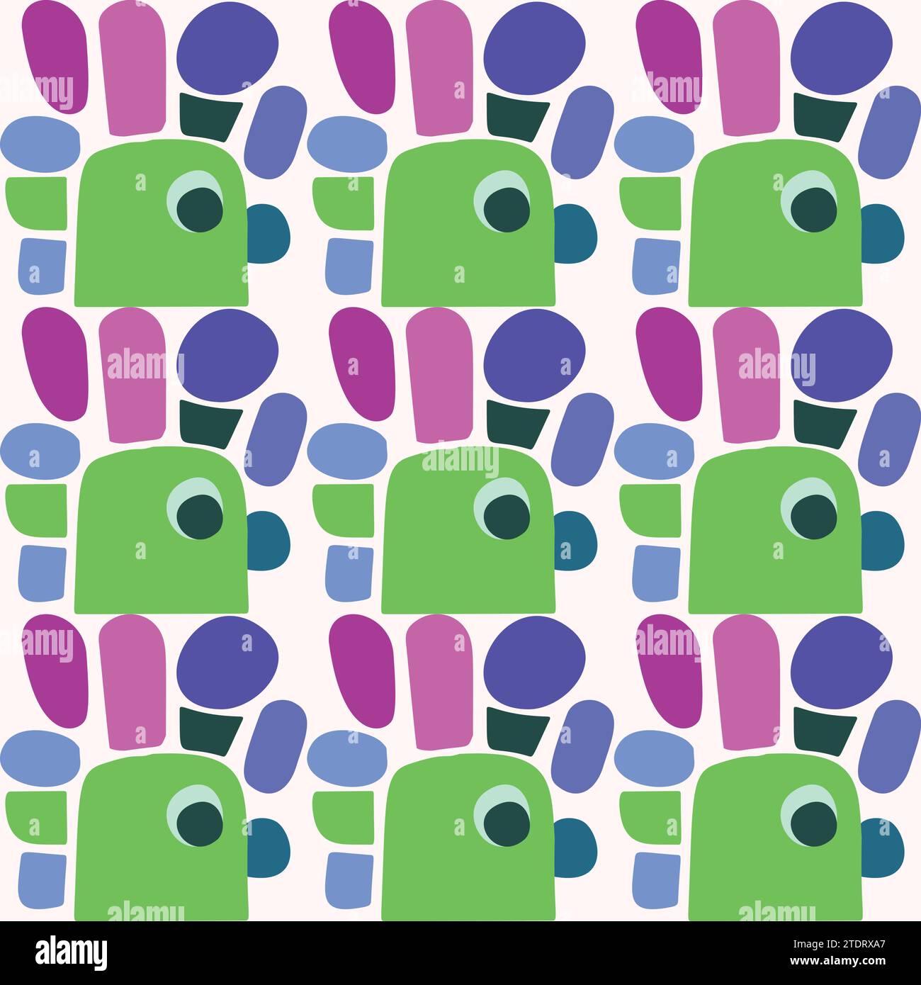 Cute kids blob monster graphic design doodle seamless vector pattern ...