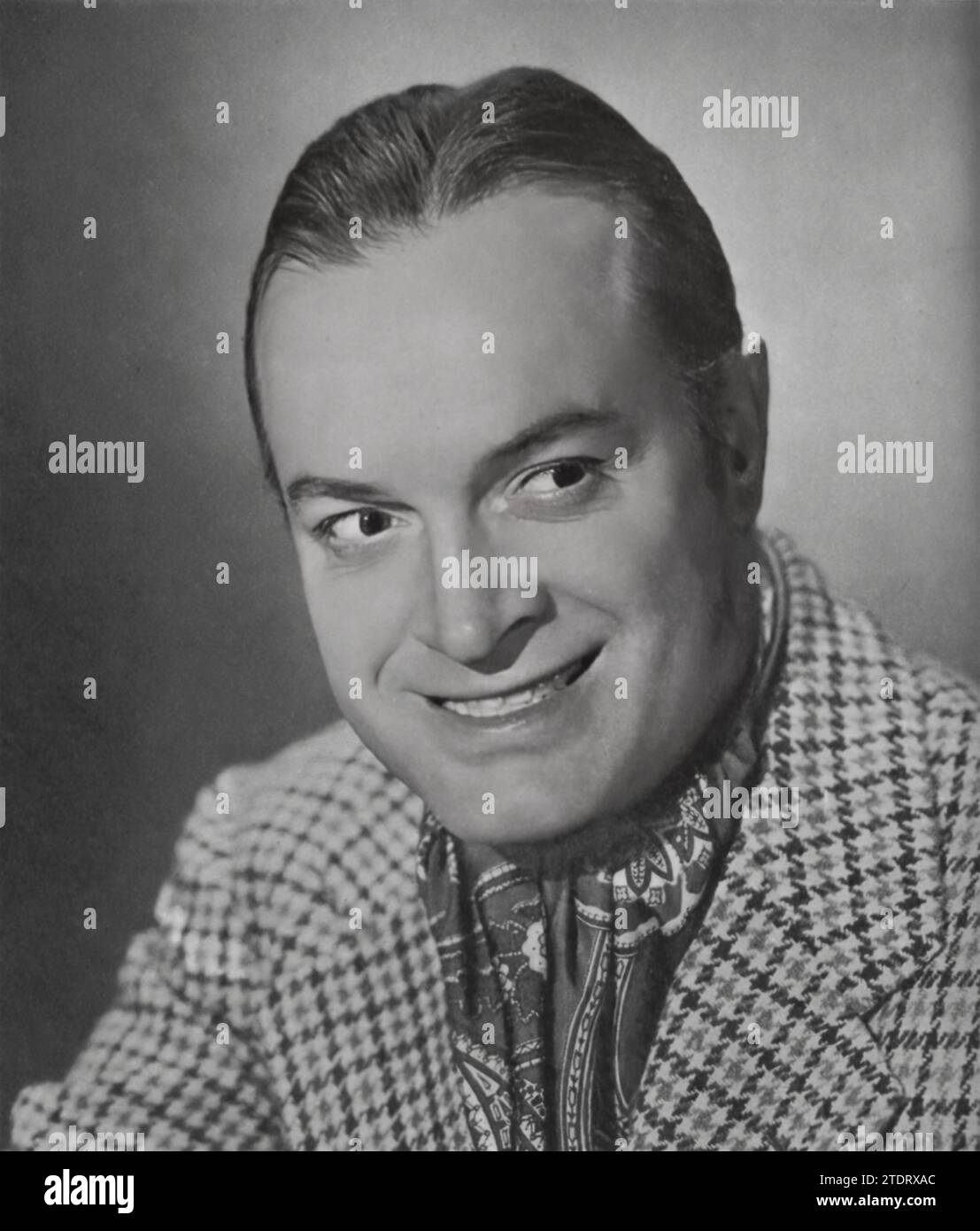 Portrait of Bob Hope, recognized for his comedic prowess in films like ...