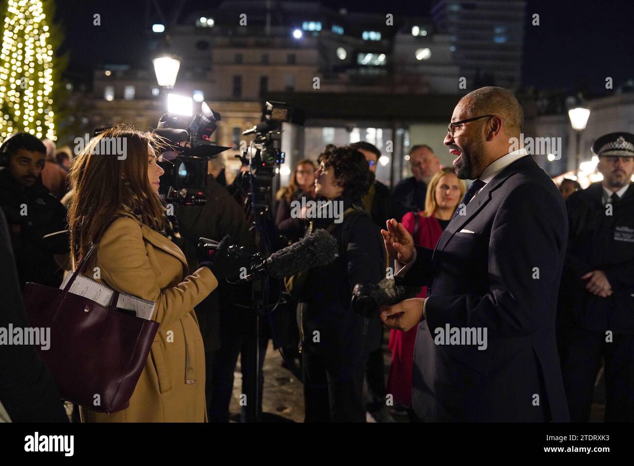 Home Secretary James Cleverly is interviewed during his visit to see ...