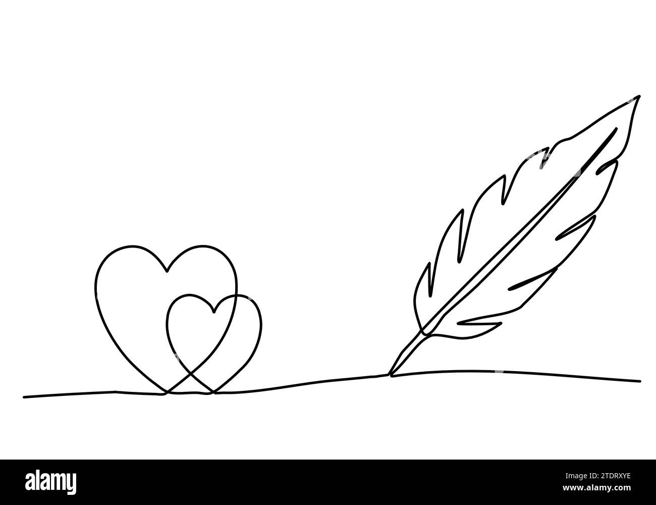 The feather draws two hearts one line drawing vector illustration Stock ...
