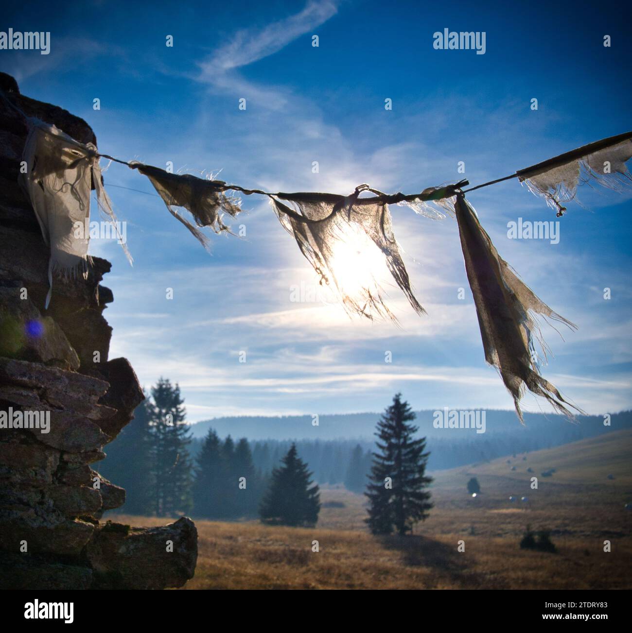 Worn Prayer Flags At An Abandoned Farm Stock Photo - Alamy