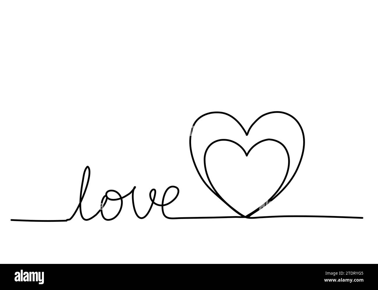 Two hearts and word love one line drawing vector illustration Stock ...
