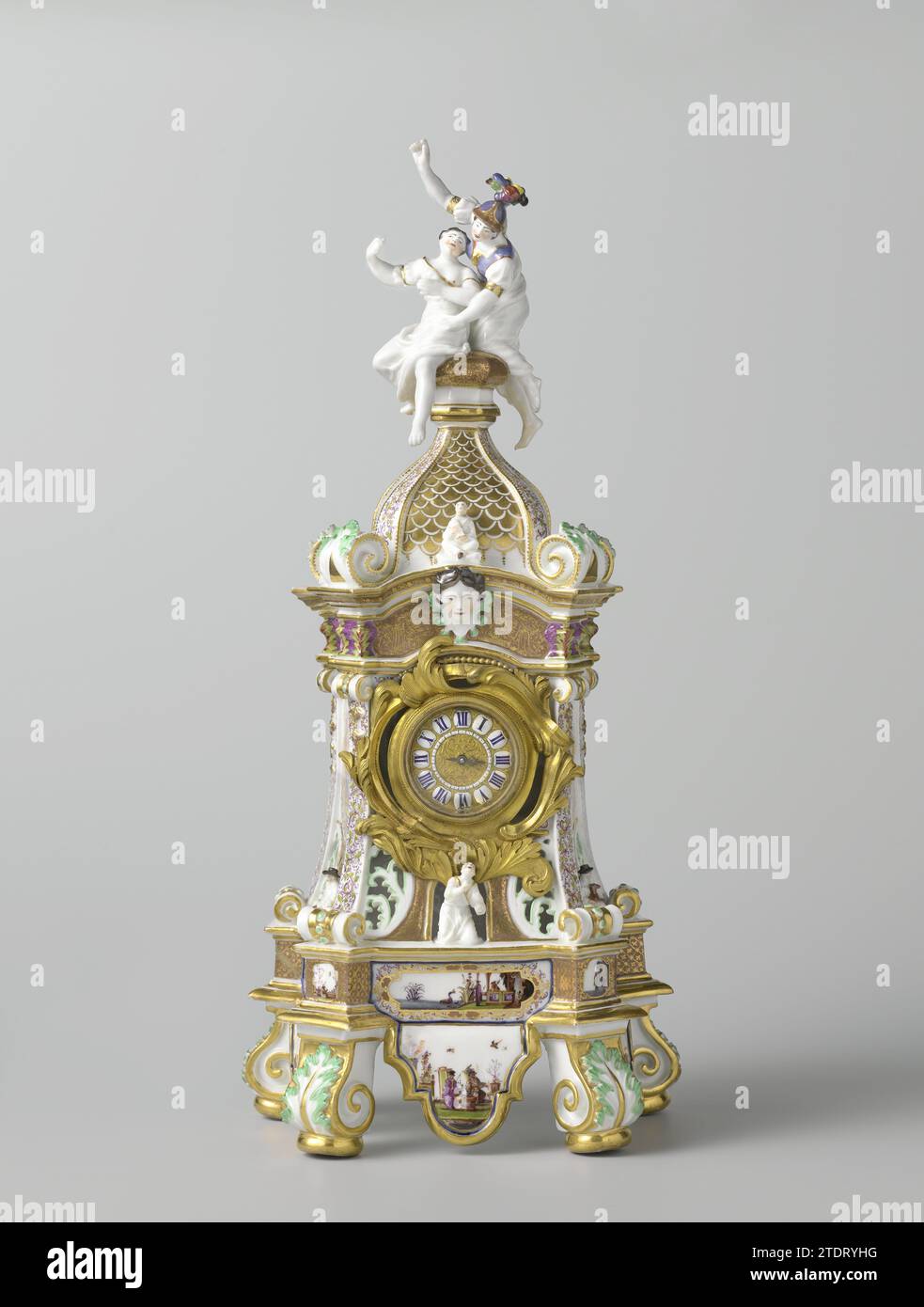 Mantel Clock (Pendule) with Arachne and Athena, Meissener porcelain ...