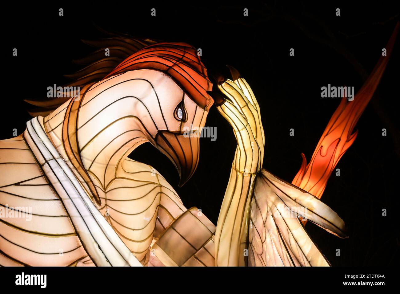 19 December 2023, Saxony-Anhalt, Halle (Saale): A colorful fable figure ...