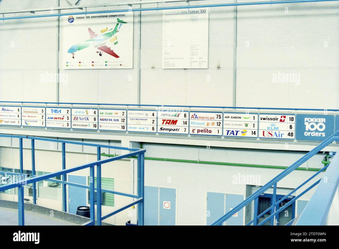 Drawing of Fokker 100 and order board in the assembly hall of aircraft ...