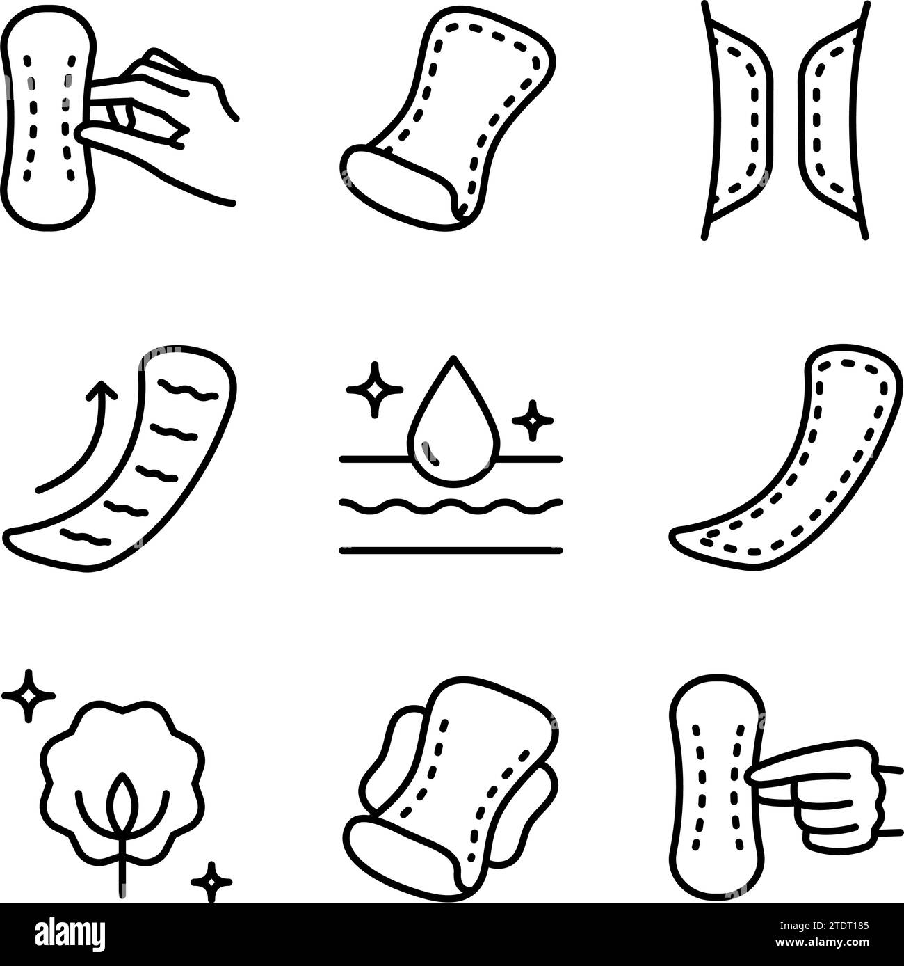 Women sanitary pad line icons set. Hygiene routine concept. Sanitary ...