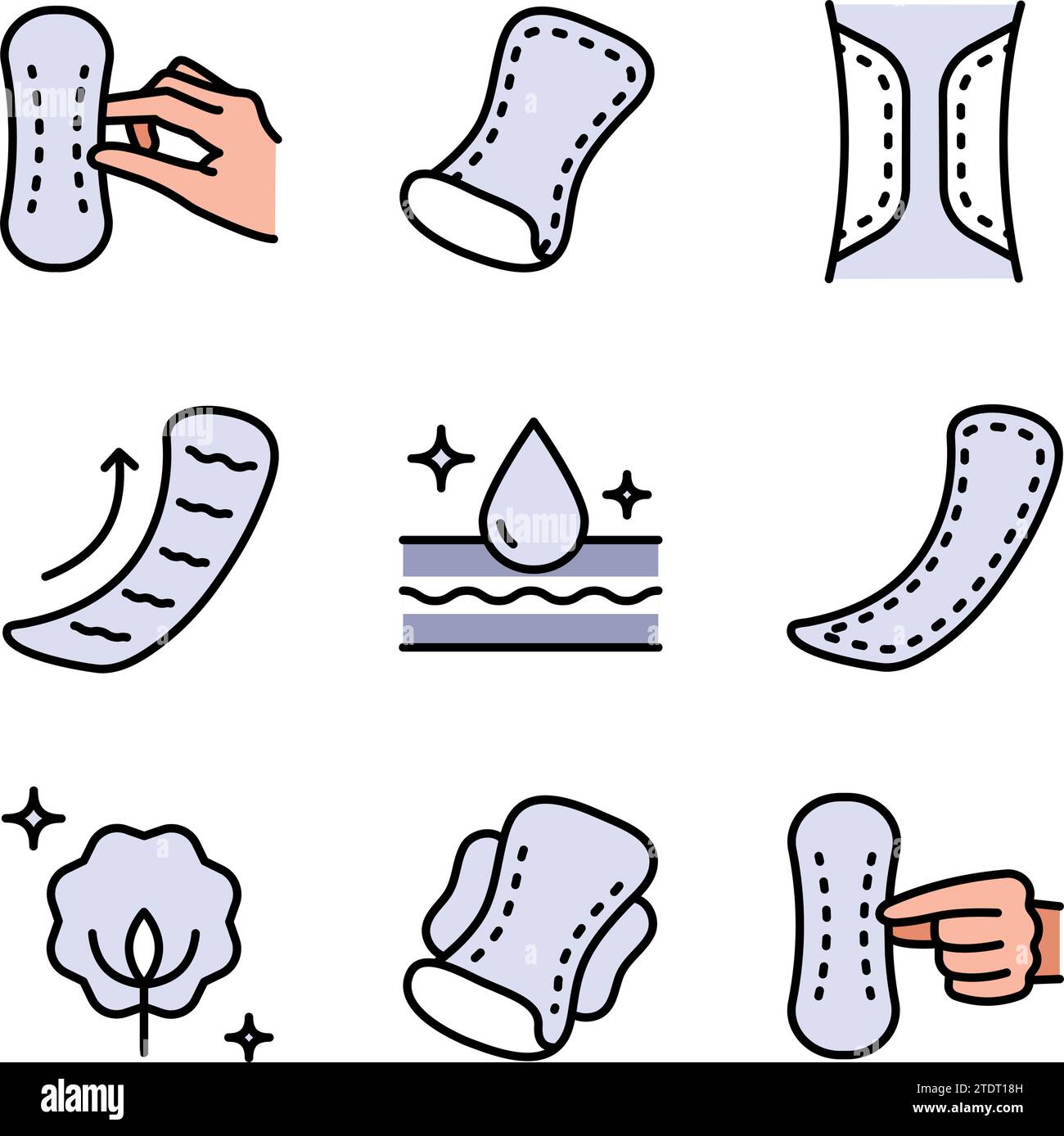 Women sanitary pad color icons set. Hygiene routine concept. Sanitary ...