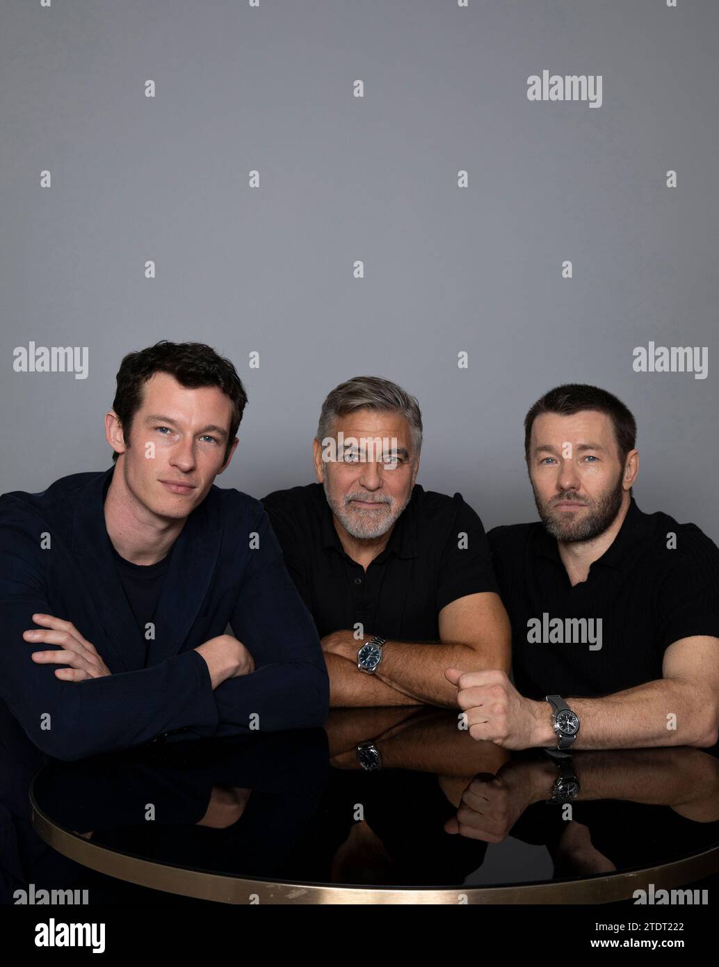 Callum Turner, from left, George Clooney and Joel Edgerton pose for a ...