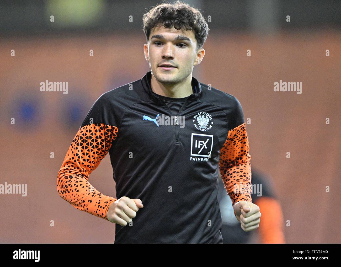 Blackpool, UK. 19th Dec, 2023. Kyle Joseph #9 of Blackpool warms up ...