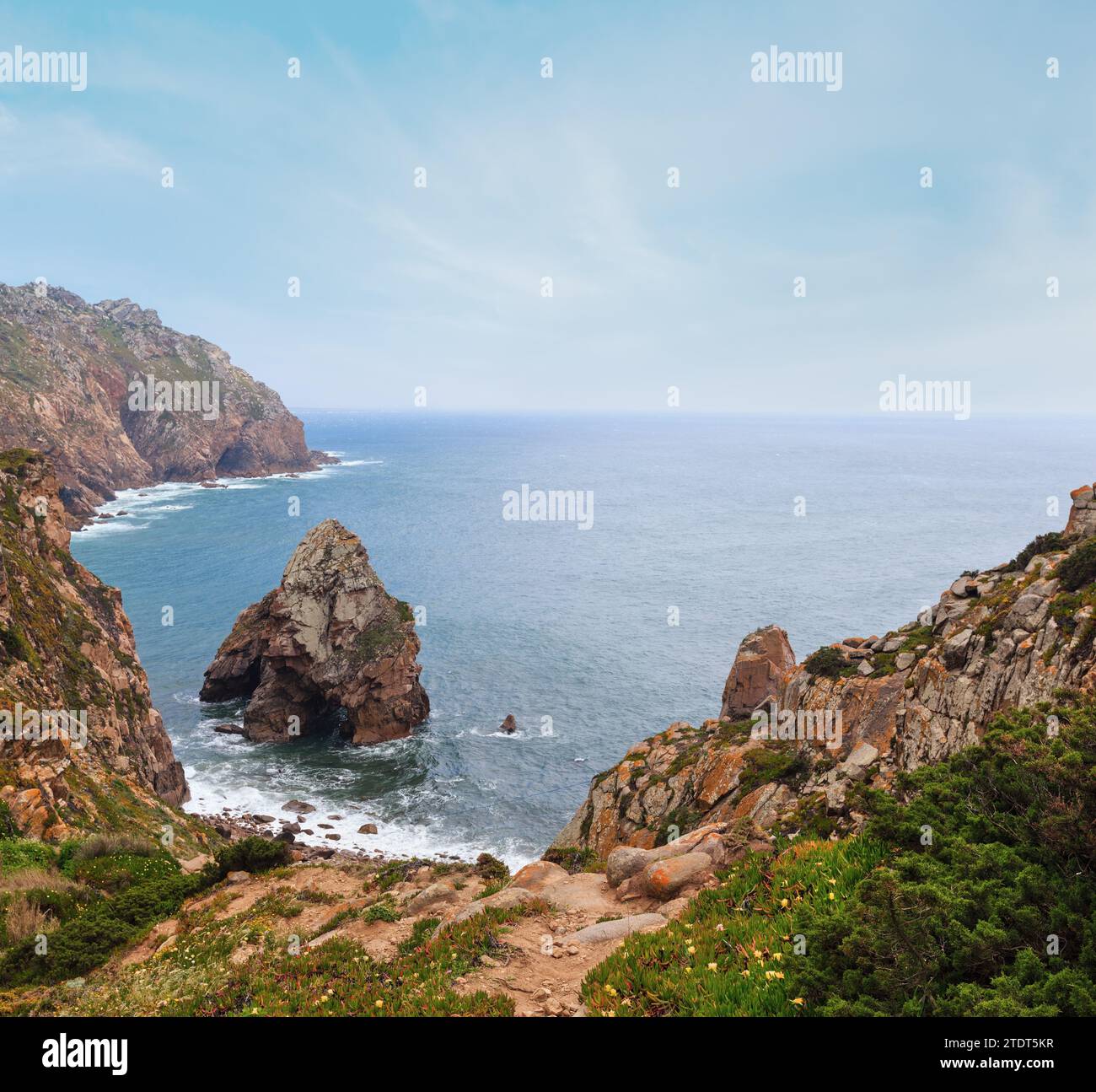 Atlantic ocean coast in cloudy weather. View from Cape Roca (Cabo da ...