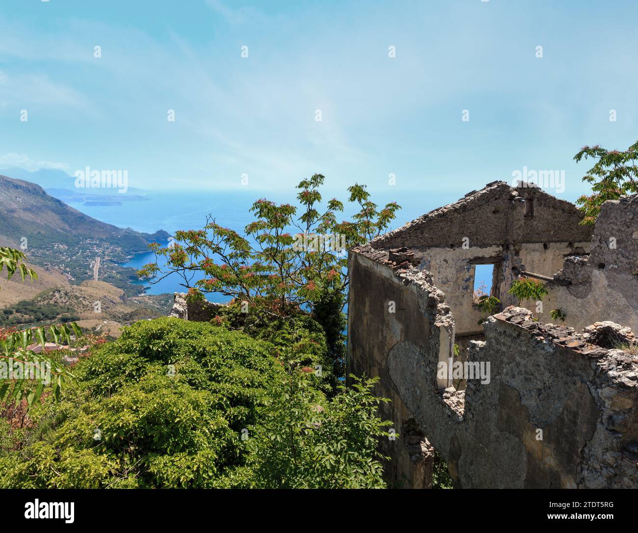 The ruins of the original settlement of Maratea on a rocky escarpment ...