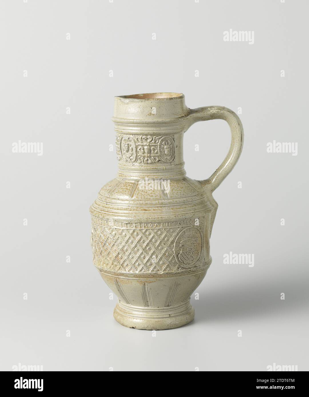 Jug with roundels and medallions, anonymous, c. 1600 - c. 1610 Jug of stoneware on high foot ...