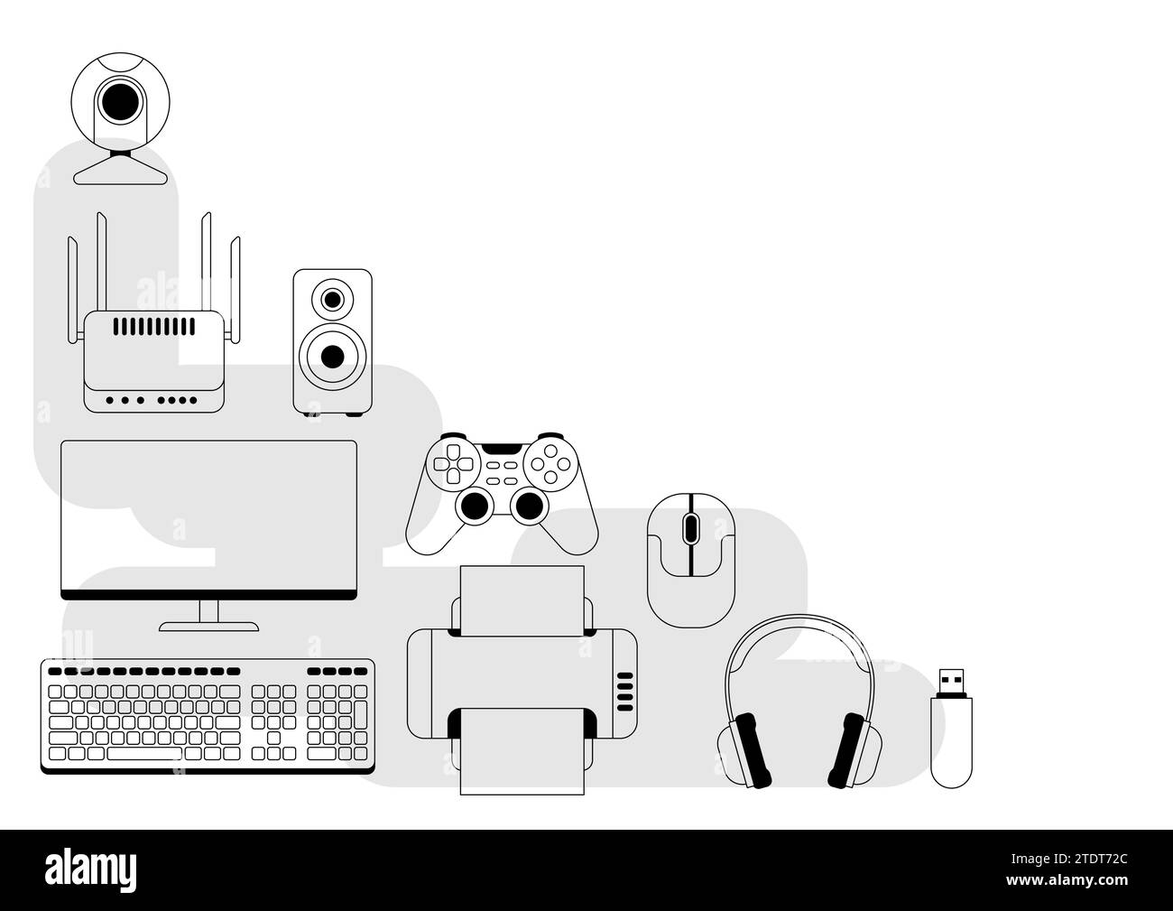 Background with computer equipment. Gaming technology and work devices ...
