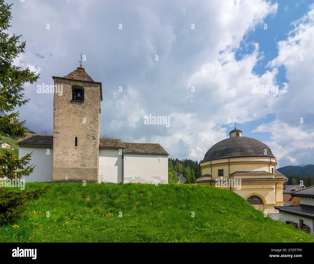 Mesocco: village San Bernardino, church in Moesa, Graubünden, Grisons ...