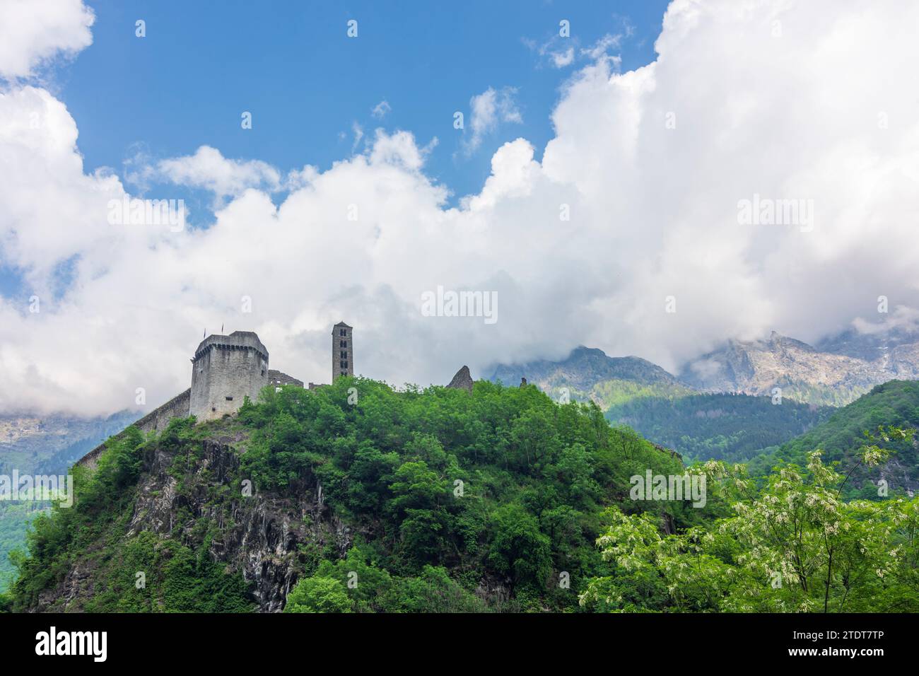 Mesocco: castle Castello di Mesocco, Misox Valley in Moesa, Graubünden, Grisons, Switzerland ...