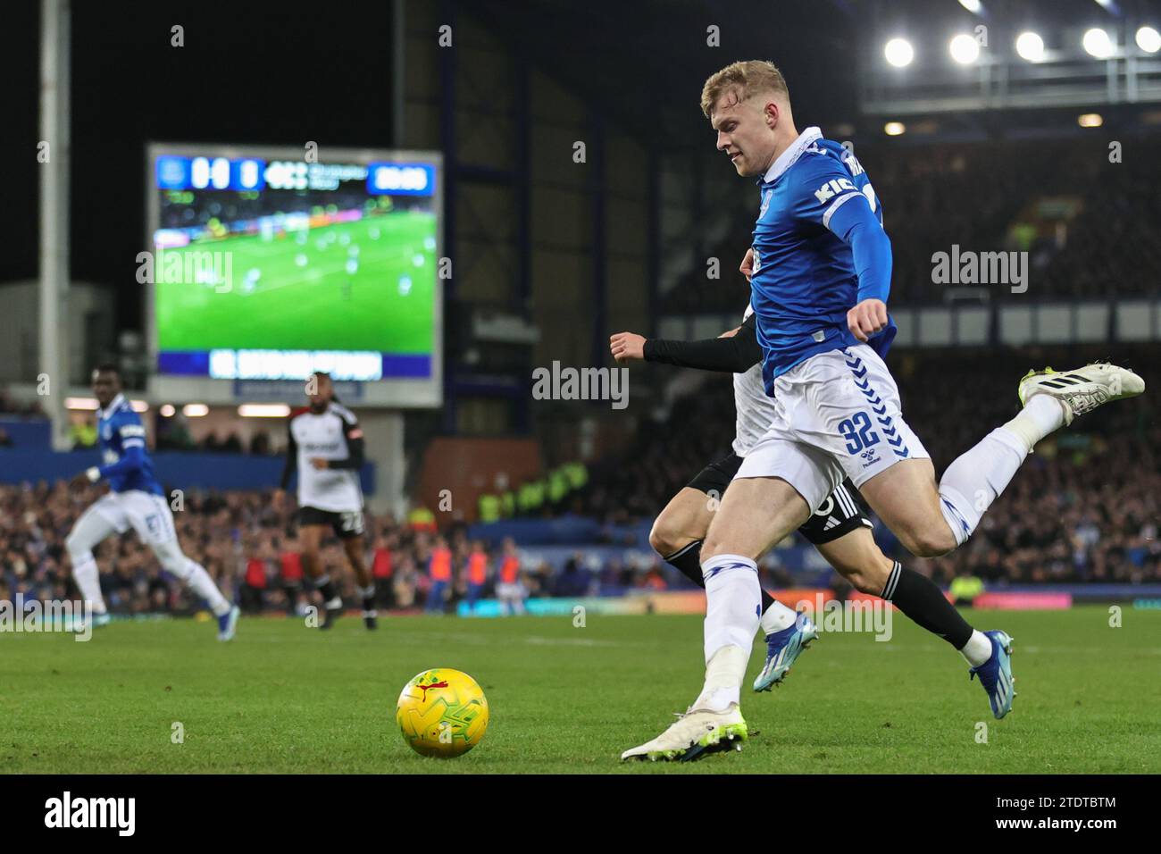 Jarrad Branthwaite of Everton crosses the ball during the Carabao Cup ...